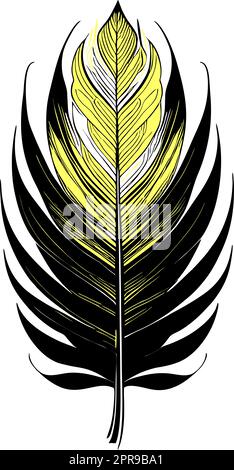 simple graphic drawing black and yellow bird feather, sketch, logo ...