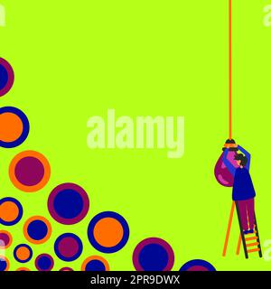 Businessman Standing Ladder Fixing Light Bulb Generating New Futuristic ...