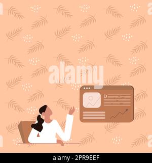 Line Drawing For Lady Sitting Presenting New Ideas With Web Browser ...