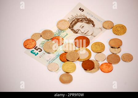 British Currency - small change five pence coins Stock Photo - Alamy