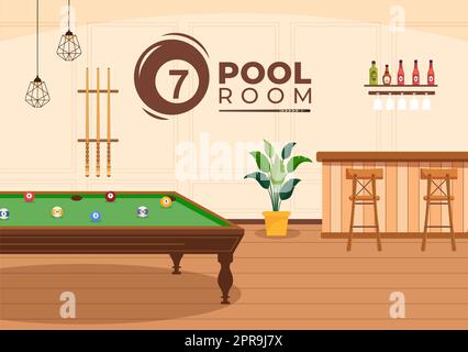 Billiards Game Hand Drawn Cartoon Flat Illustration with Player Pool ...