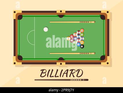 Billiards Game Hand Drawn Cartoon Flat Illustration with kids Player ...