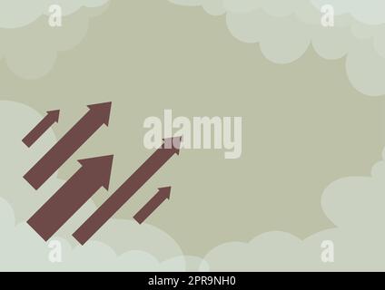 Arrows moving quickly towards sky surrounded with clouds representing ...