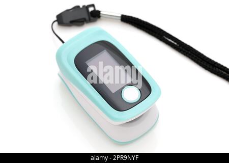 Pulse oximeter device on white background, healthcare monitoring ...
