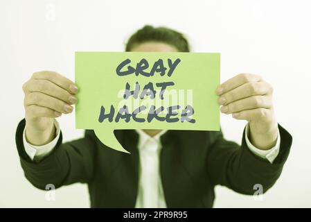 Handwriting text Gray Hat Hacker. Word Written on Computer security ...