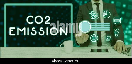 Handwriting text Co2 Emission. Concept meaning Releasing of greenhouse ...