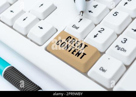 Writing displaying text Great Content. Business approach Satisfaction ...