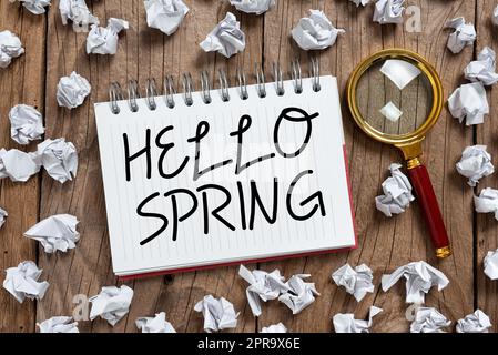 Handwriting text Hello Spring. Concept meaning Welcoming the season ...