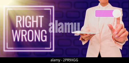 Text showing inspiration Right Wrong, Word for choose between two ...