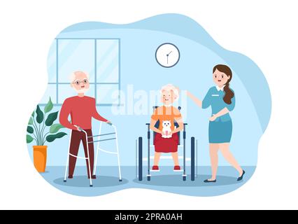 Elderly Care Services Hand Drawn Cartoon Flat Illustration with ...