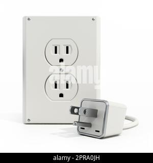 USA type AC power plugs and sockets isolated on white background. 3D ...