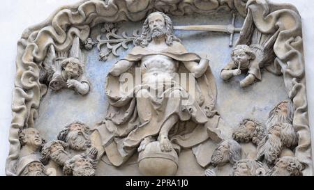 An old medieval relief depicting the Last Judgment, Final Judgment, Day ...