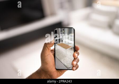 Virtual AR Mobile Phone App. Augmented Reality Furniture Stock Photo ...
