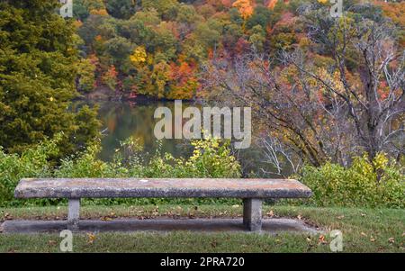 Bench faces the Holston River at Fort Patrick Henry Dam in Kingsport ...