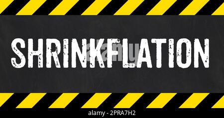 Sign with caution stripes - Shrinkflation Stock Photo - Alamy