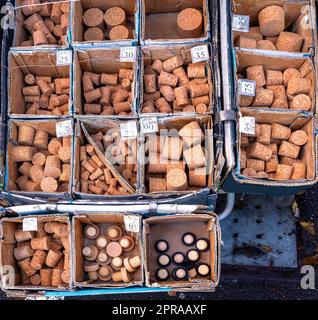 Different sizes brown cardboard box stacked in parcel delivery shop ...
