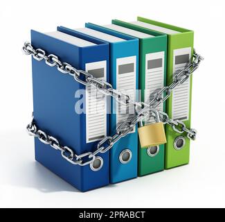 Group of folders wrapped with chains and padlock. 3D illustration Stock ...