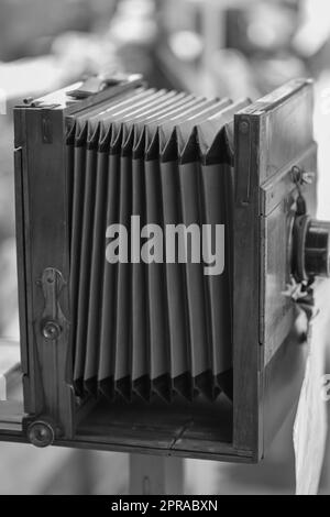 A detail of a bellows camera, or plate chambera. Here, coated glass ...