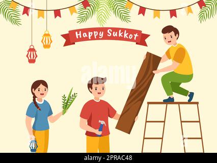 Happy Jewish Holiday Sukkot Hand Drawn Cartoon Flat Illustration with ...
