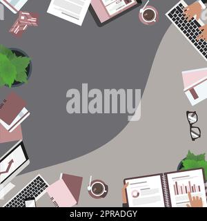 Flat View Work Table With Colagues Preparing Reports And Plans ...