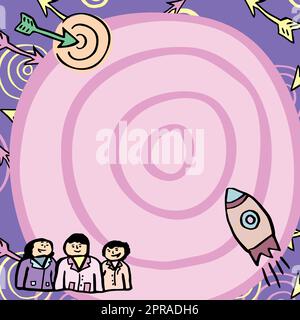Rocket Ship Launching Fast To Target On Background. Group Of People ...