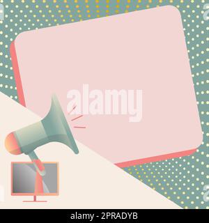 Hand Holding A Megaphone From The Tv Screen. Horn Speaker Announces ...