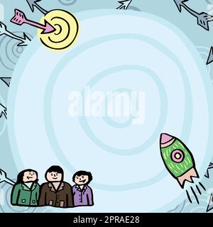 Rocket Ship Launching Fast To Target On Background. Group Of People ...