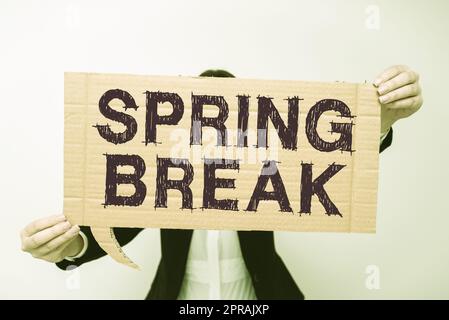 Hand writing sign Spring Break, Word Written on Vacation period at ...