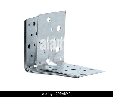 Stainless steel metal fixing angle isolated on white background. The ...