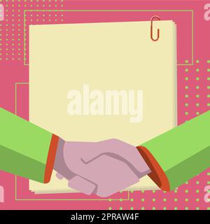 Two Colleagues Shaking Hands Accomplishing Deal With Pack Of Paper On ...
