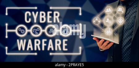 Handwriting text Cyber Warfare. Concept meaning Virtual War Hackers ...