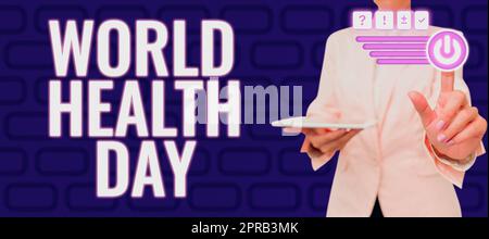 Hand writing sign World Health Day. Internet Concept Global health ...