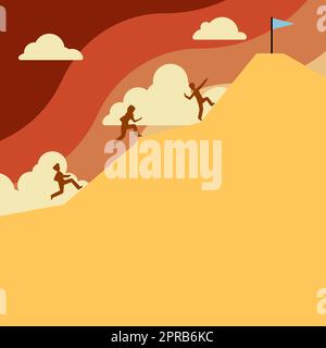 Business Team Climbing On Mountain To Reach Goal. Group Of People ...