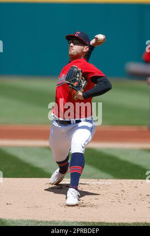 Cleveland Guardians starting pitcher Tanner Bibee throws in his major ...