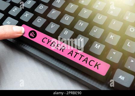 Text sign showing Cyber Attack. Concept meaning An attempt by hackers ...