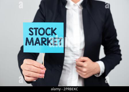 Text caption presenting Stock Market. Word for Particular market where ...