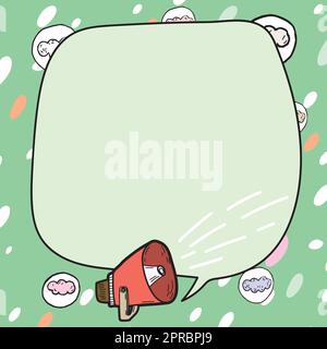 Poster decorated with speech symbols on edges representing speaker ...