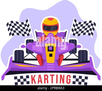 Go kart race background poster. Karting race car cartoon helmet driver ...