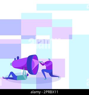 Illustration Of Workers Helping Each Other Using Flashlight To Fix ...