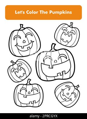 Happy pumpkins. Coloring book page for kids. Halloween theme. Cartoon ...