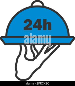 24 hour room service icon. White background with shadow design. Vector ...