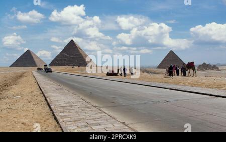 Landscape of the main Pyramids in Giza plateau. Pyramids of Khufu ...