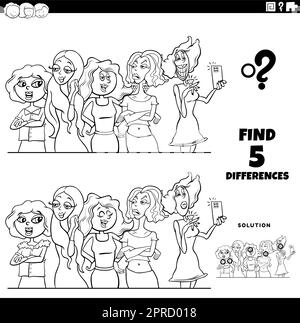 differences game with comic women coloring page Stock Vector Image & Art - Alamy