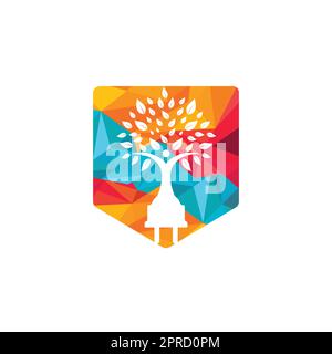 Electric cord and human tree vector logo design. Green energy ...