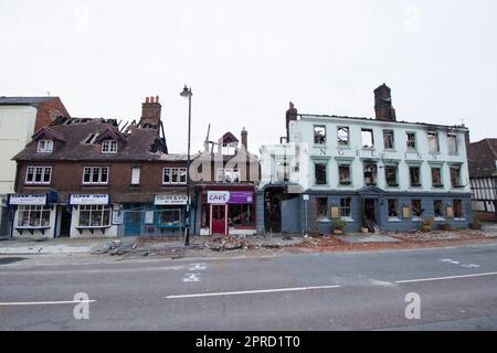 The Angel Hotel and three adjoining shops destroyed by fire leaving ...