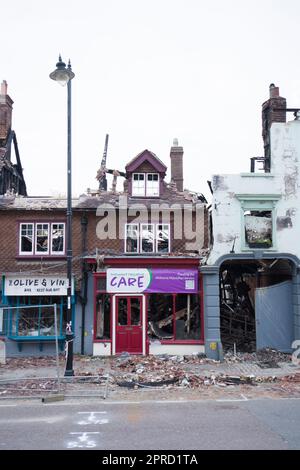 burned out shops adjoining The angel Hotel destroyed by fire , Midhurst ...