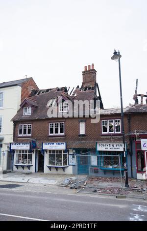 burned out shops adjoining The angel Hotel destroyed by fire , Midhurst ...