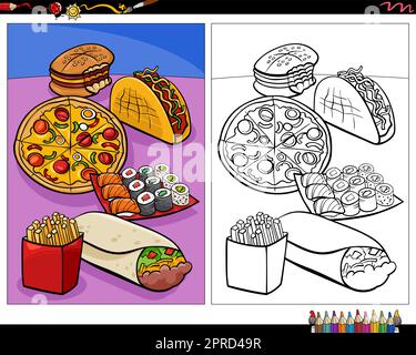 Sushi set collection. Coloring page for adult book. Vector doodl Stock ...