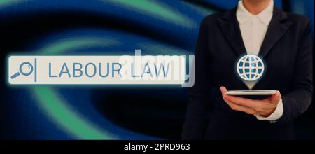 Sign displaying Labour Law, Word for Rules implemented by the state ...