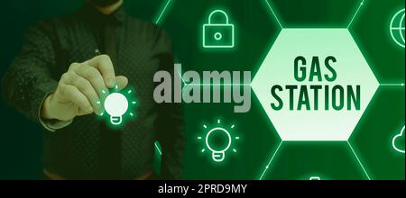 Text sign showing Gas Station, Concept meaning for servicing motor ...